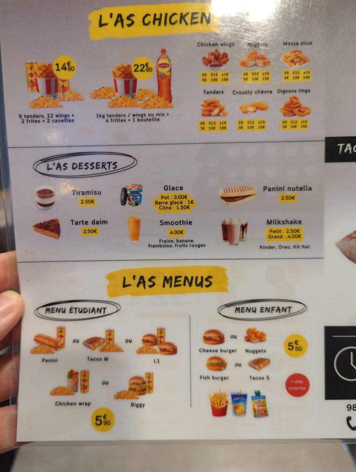 Menu au L'AS Tacos & burgers restaurant, Haubourdin