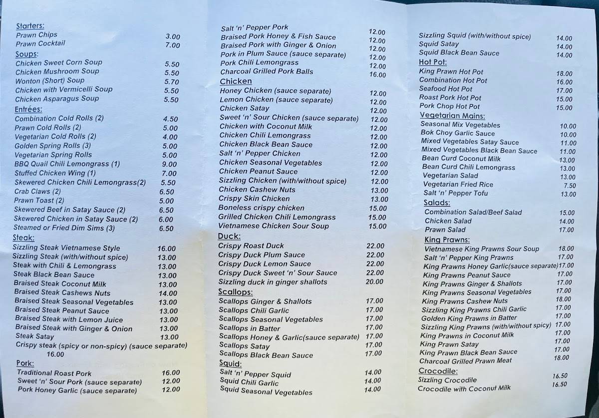 Menu at LB Vietnamese Food Dine In & Takeaway restaurant, Salisbury, 2 ...