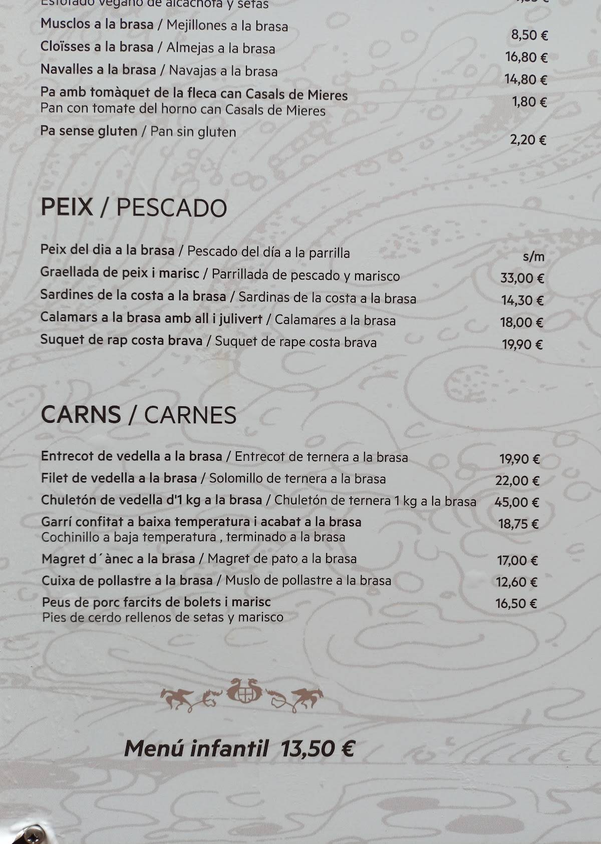 Carta del restaurante Mesón del Conde, La Escala