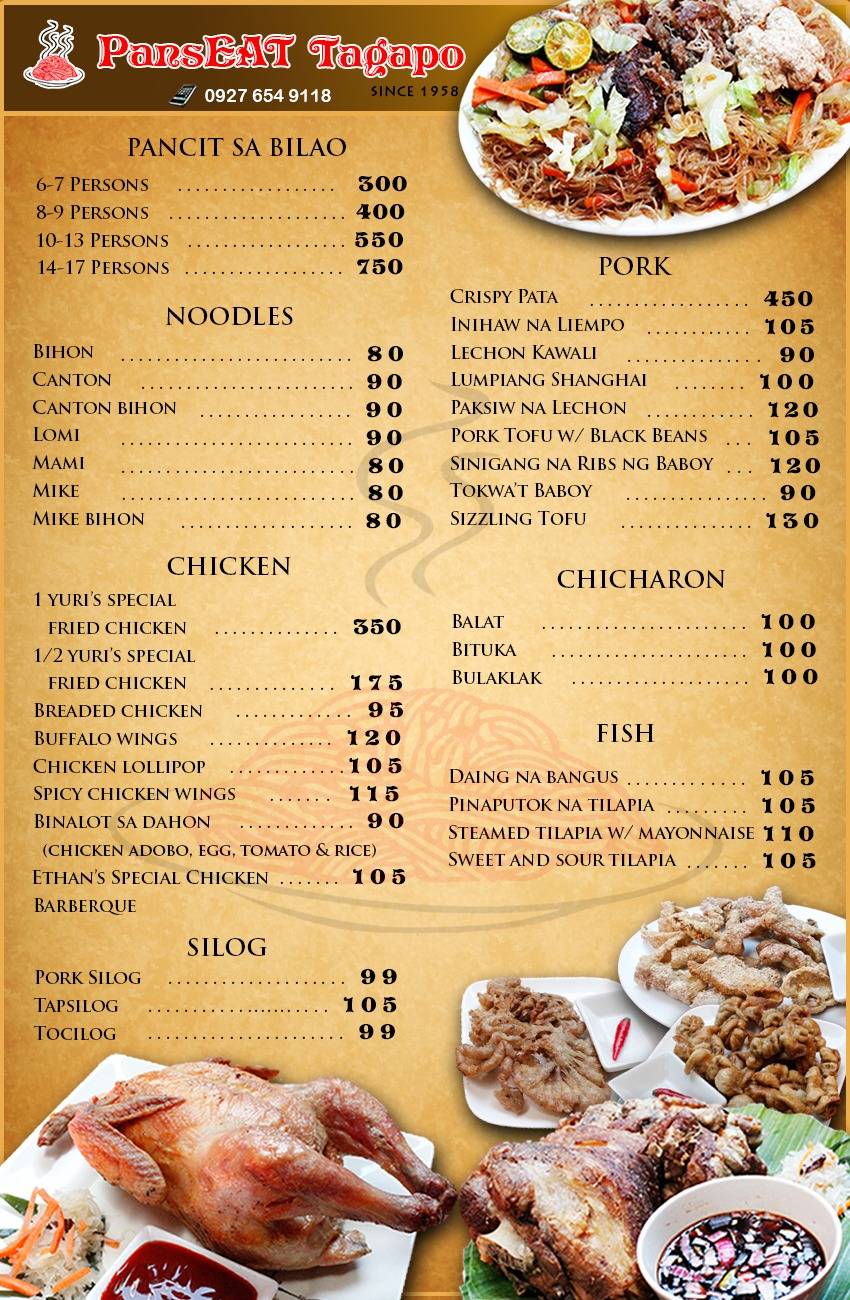 Menu at PansEAT Tagapo restaurant, Santa Rosa