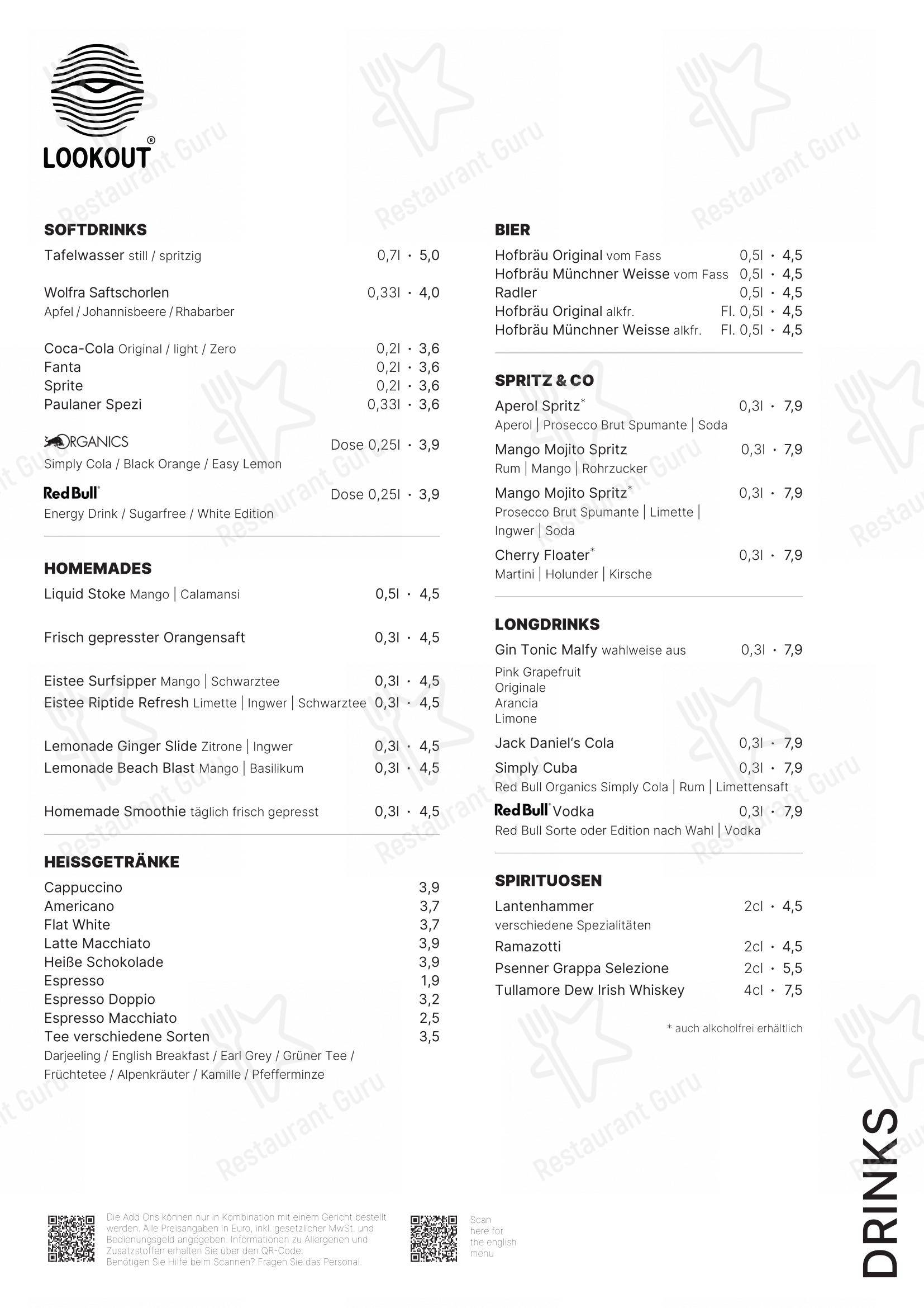 Carta del restaurante LOOKOUT, Hallbergmoos