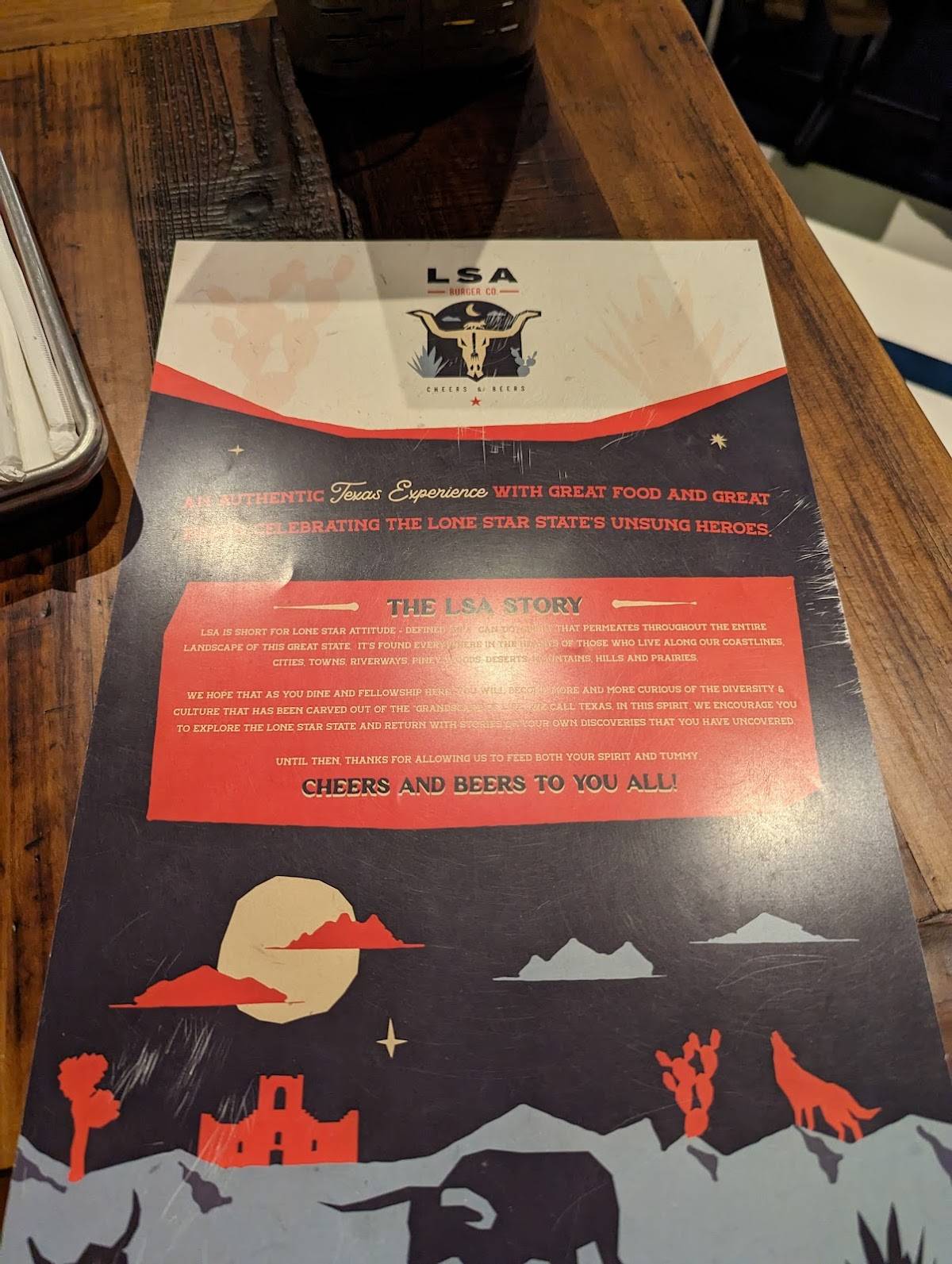 Menu at LSA Burger at Grandscape pub & bar, The Colony