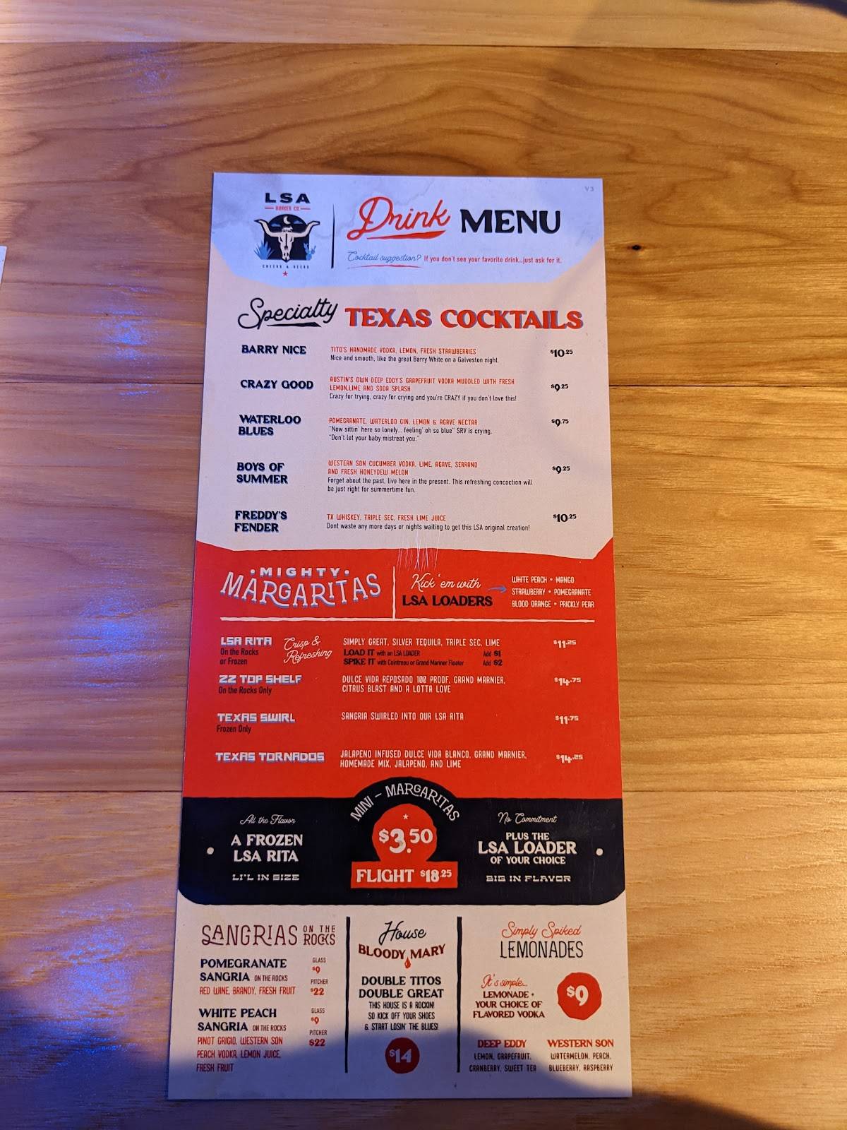 Menu at LSA Burger at Grandscape pub & bar, The Colony