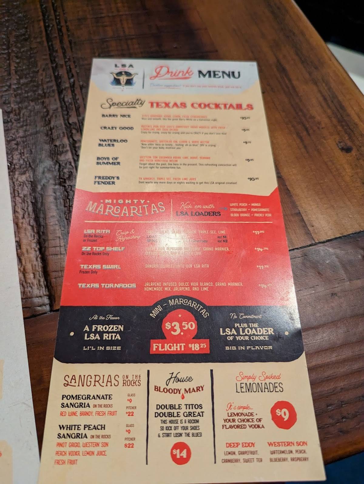 Menu at LSA Burger at Grandscape pub & bar, The Colony