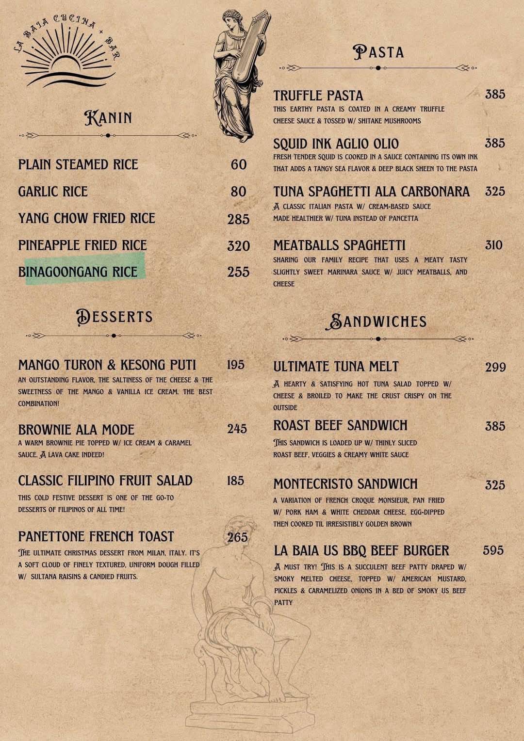 Menu at La Baia Cucina + Bar, Cagayan de Oro