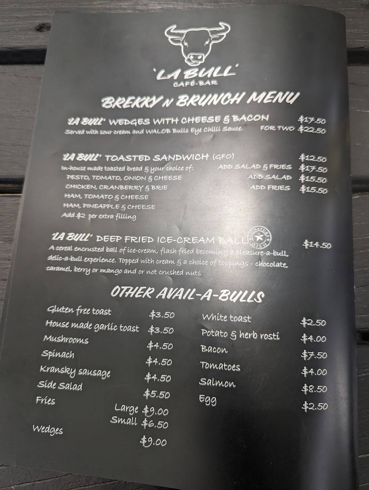 Menu at La Bull Cafe & Bar, Bulls