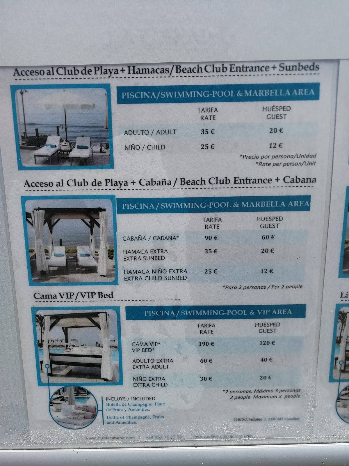 Menu at La Cabane Marbella pub & bar, Marbella