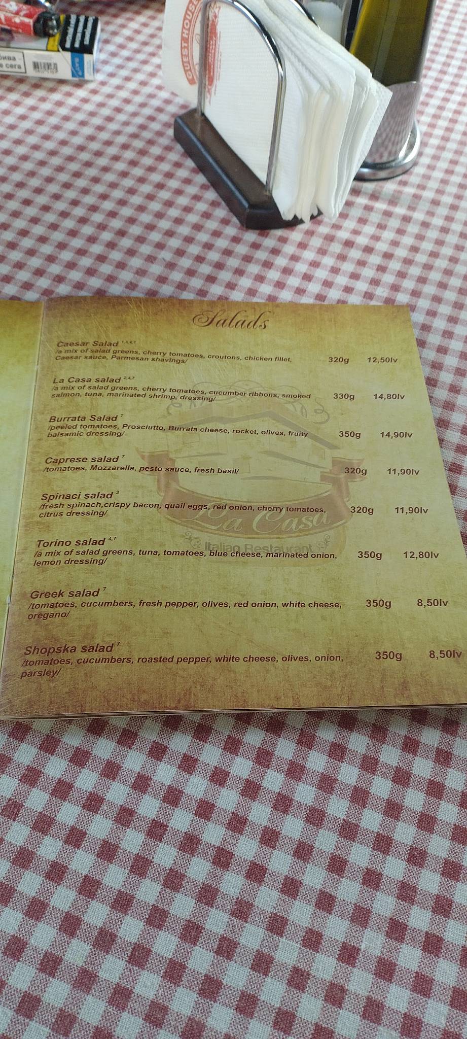 Menu at La Casa - Italian restaurant, Varna, ul. "30-ta" 11