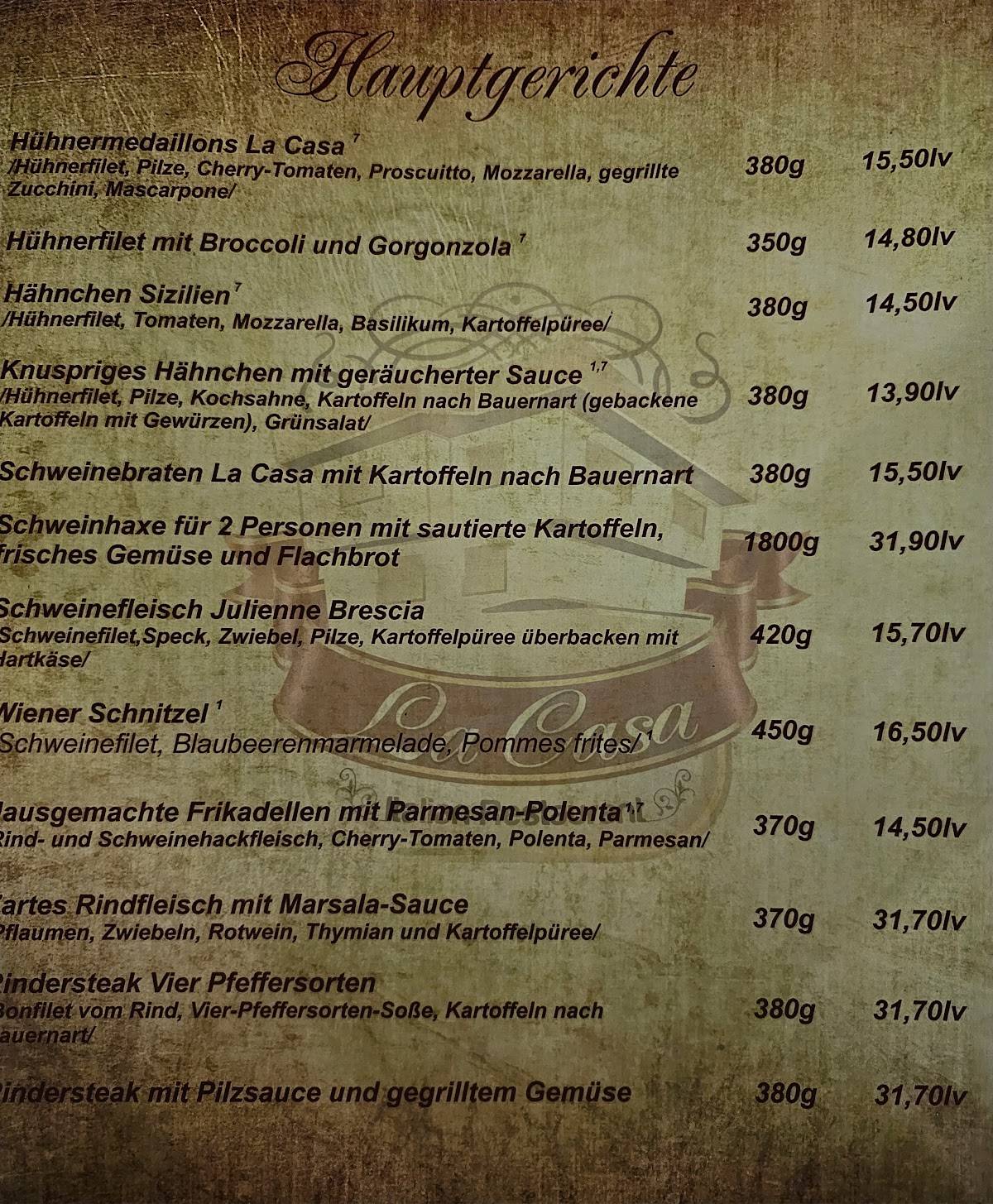 Menu at La Casa - Italian restaurant, Varna, ul. "30-ta" 11