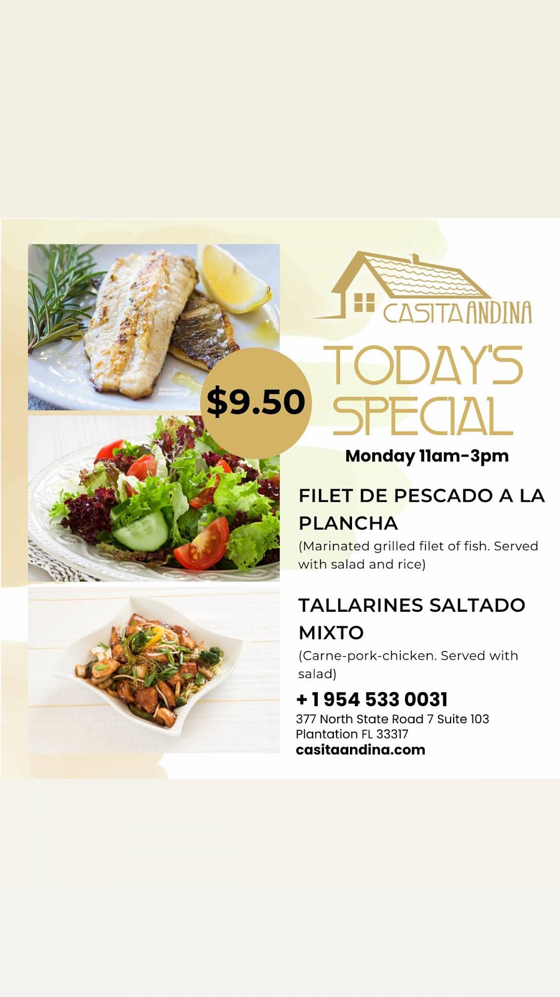 Carta del restaurante La Casita Andina, Plantation