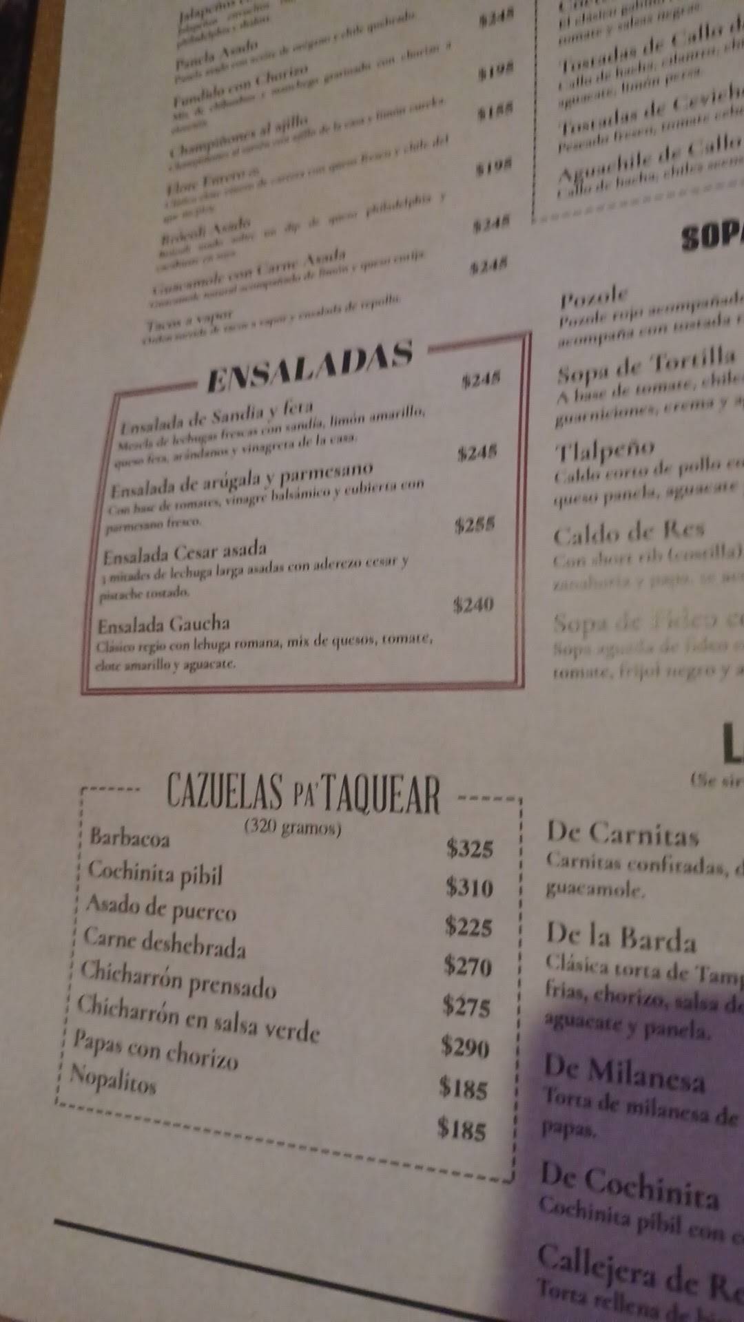 Menu at La Catrina San Pedro restaurant, San Pedro Garza García
