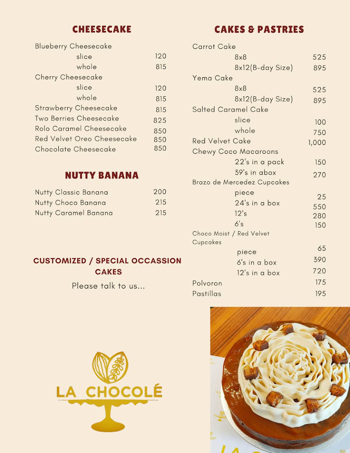 Carta de La Chocole` ( The Chocolate Lab & Café), Dávao
