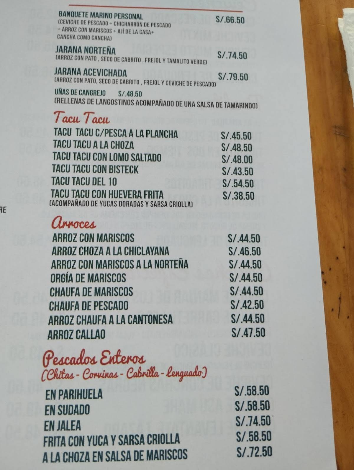 Carta del restaurante La Choza Náutica, Los Olivos, Av. Carlos Izaguirre 1430