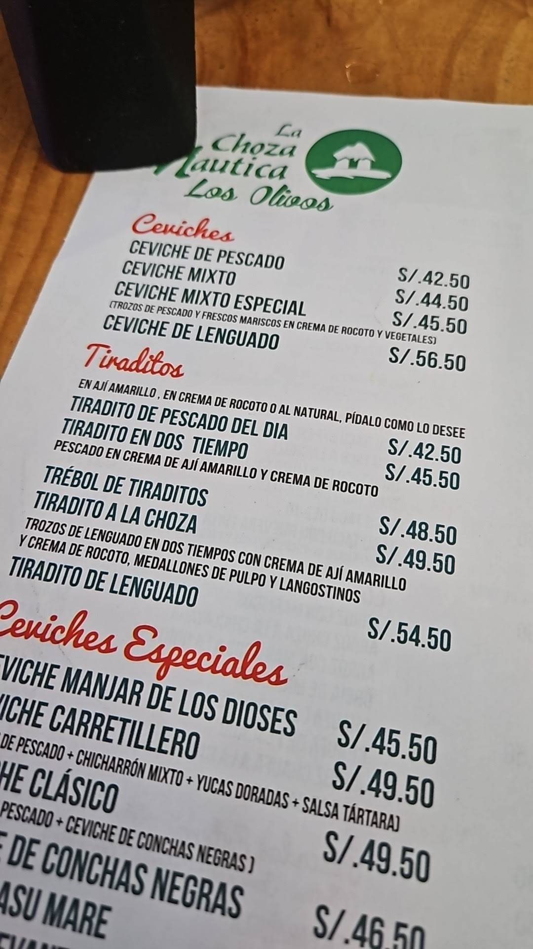 Carta del restaurante La Choza Náutica, Los Olivos, Av. Carlos Izaguirre 1430