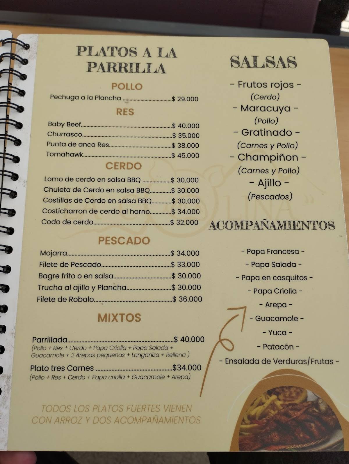 Carta de La Colina Parrilla Campestre, Colombia