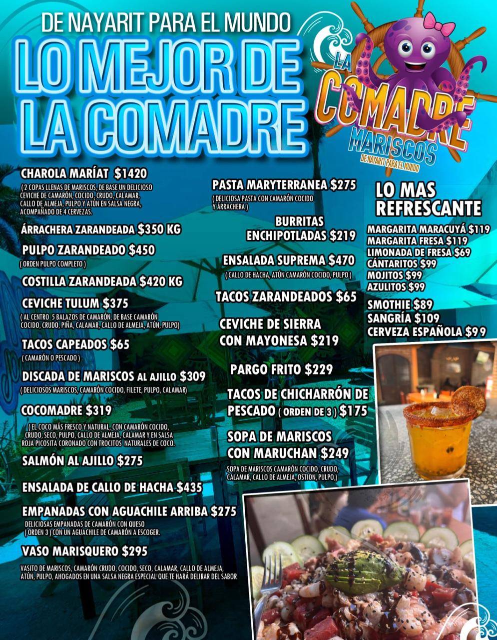 Menu at La Comadre Mariscos Suc. Poetas restaurant, Puerto Vallarta