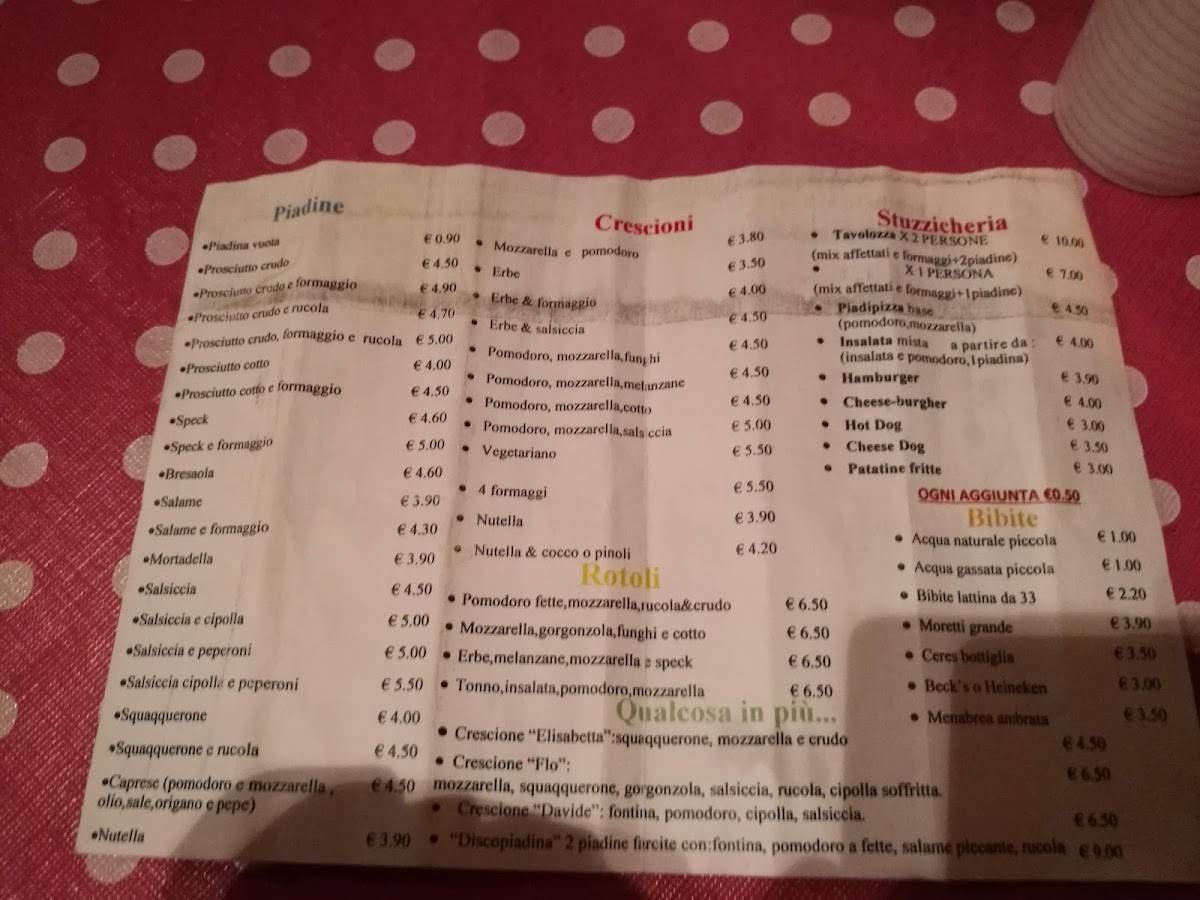 Menu da La Cuccagna pizzeria, Cesenatico, Viale Fratelli Giovanni e ...