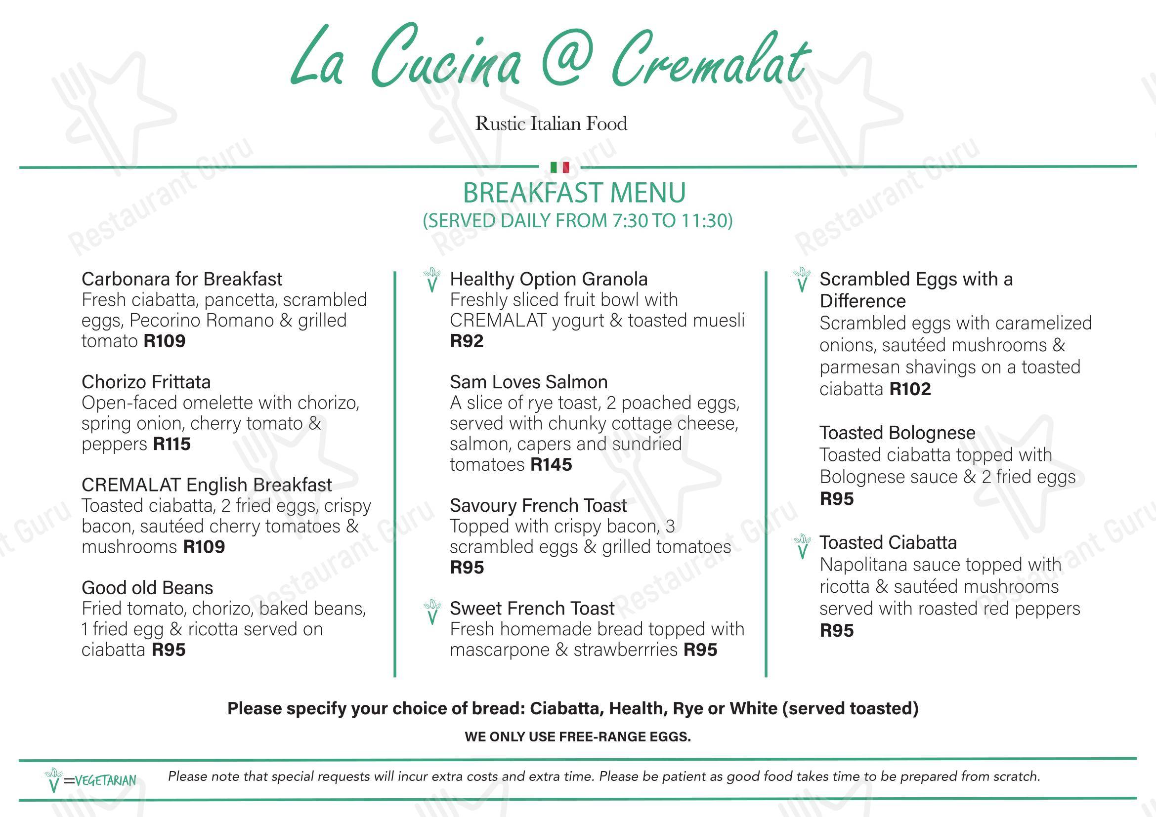 Menu at La Cucina @ Cremalat cafe, Germiston