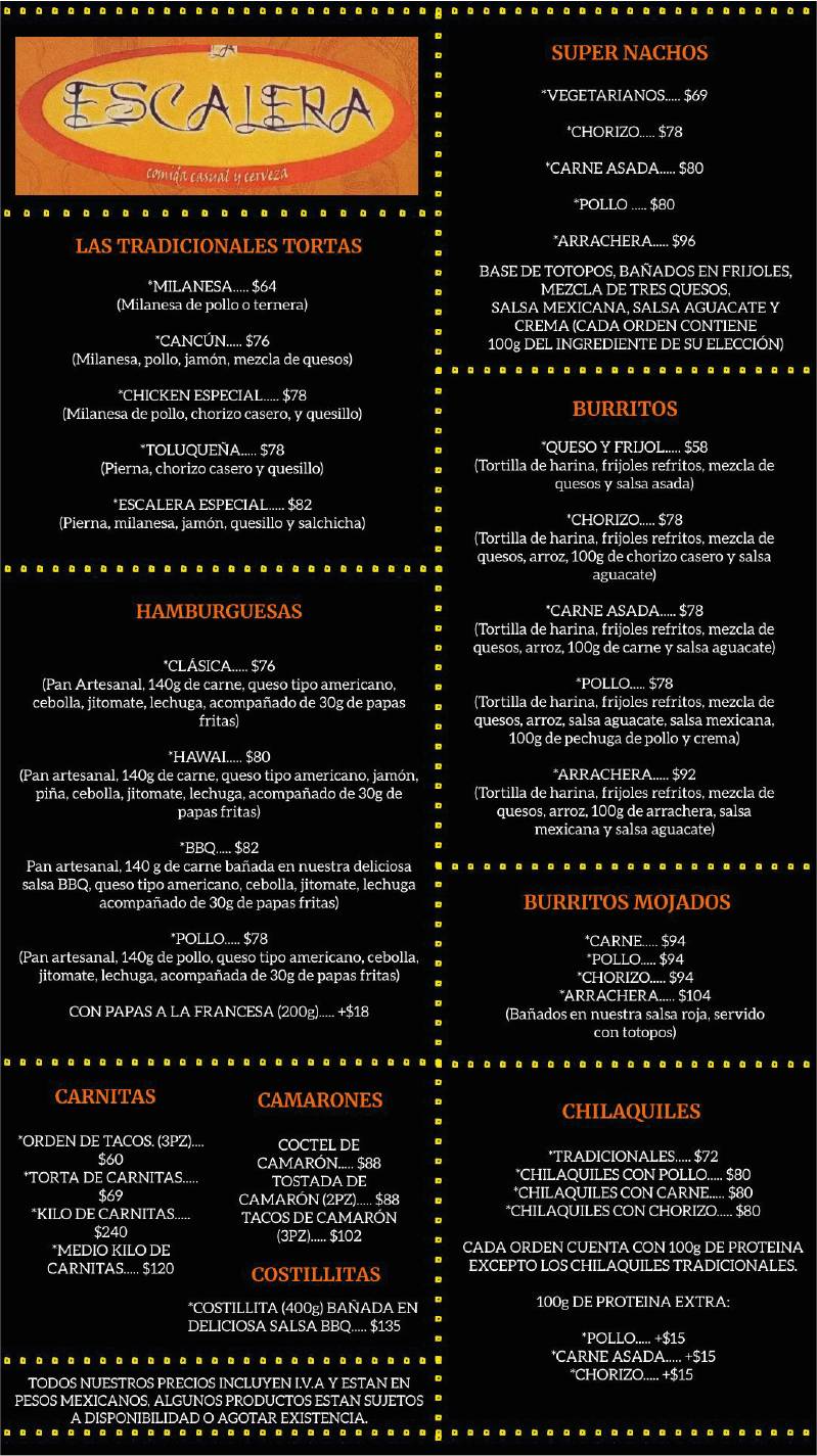 Menu at La Escalera - yardas oficial restaurant, Toluca