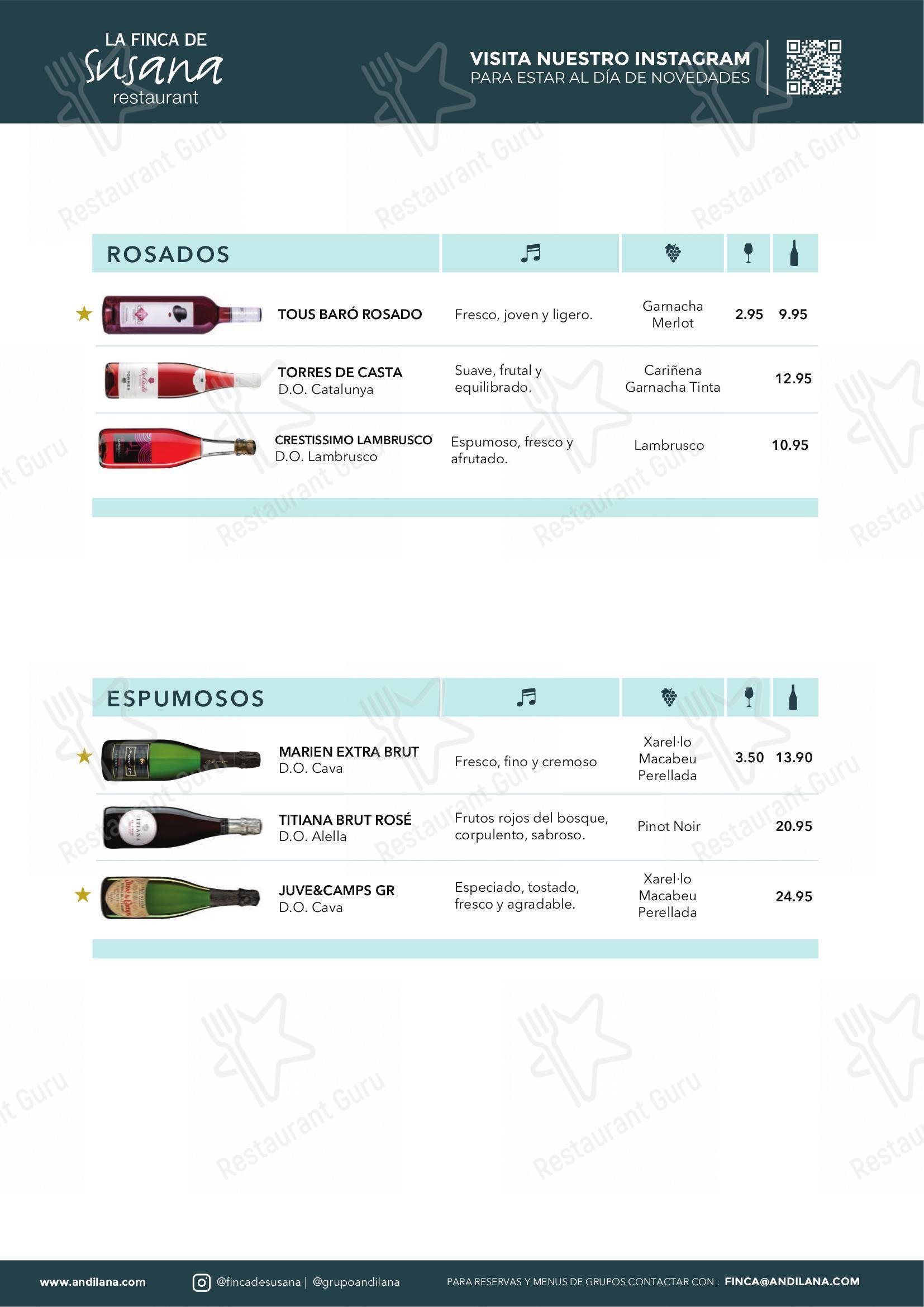 Carta del restaurante La Finca del Susana, Madrid
