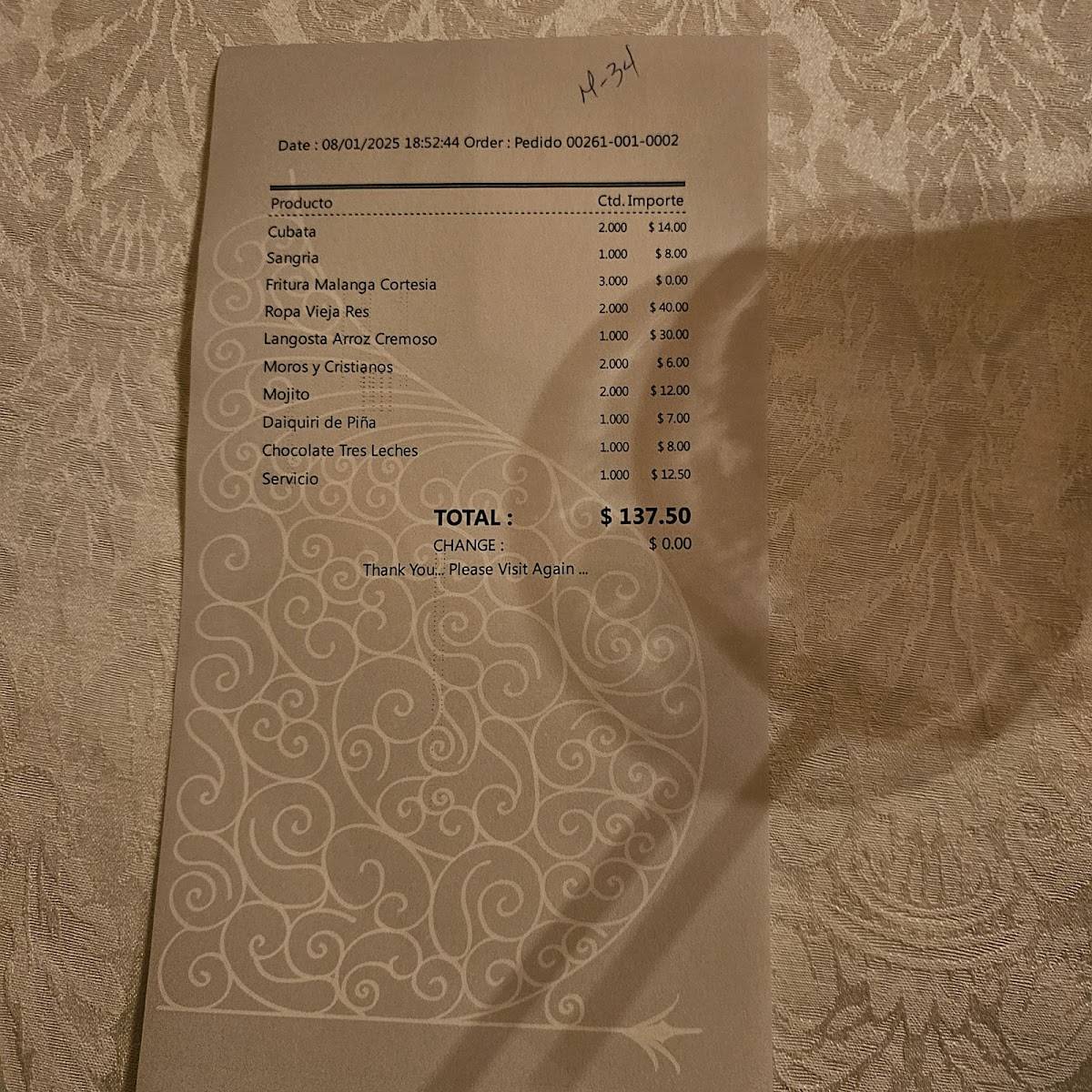 Menu at La Guarida restaurant, Havana, 418 Concordia