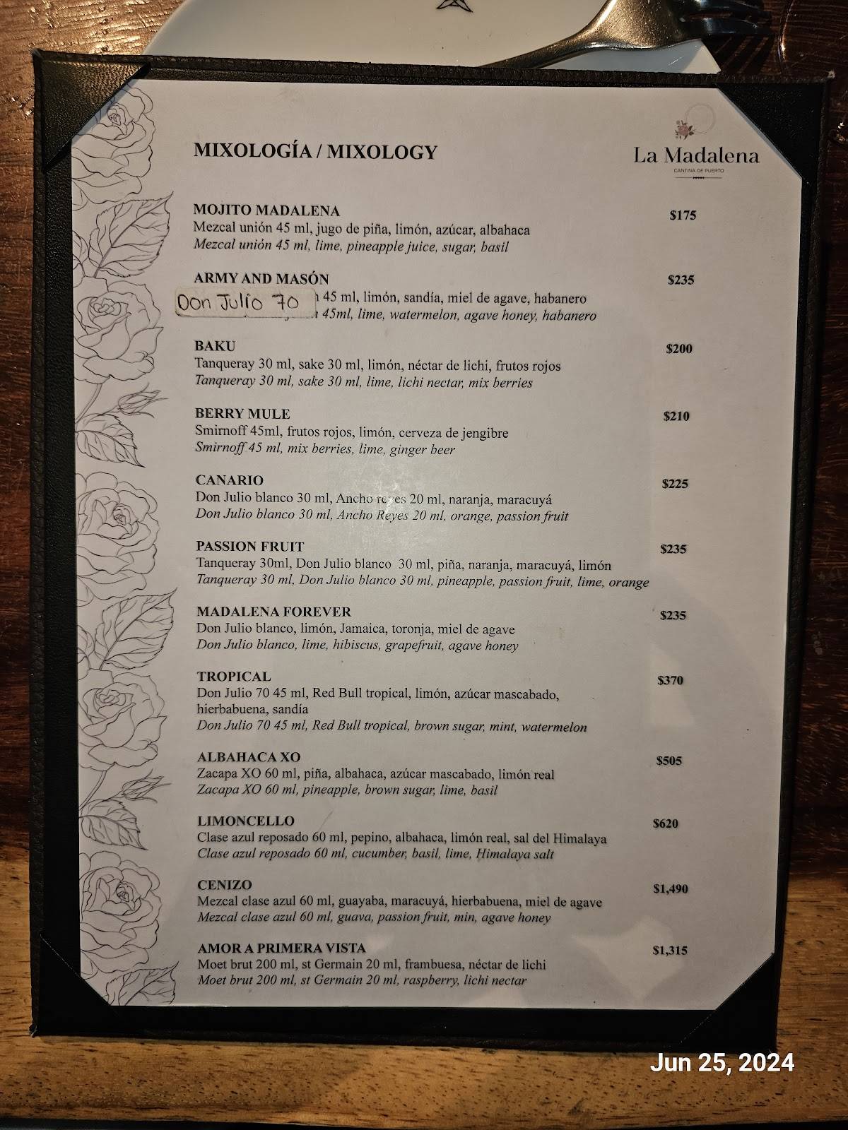 Carta de parrilla La Madalena, Puerto Vallarta, Av. Francisco Medina ...
