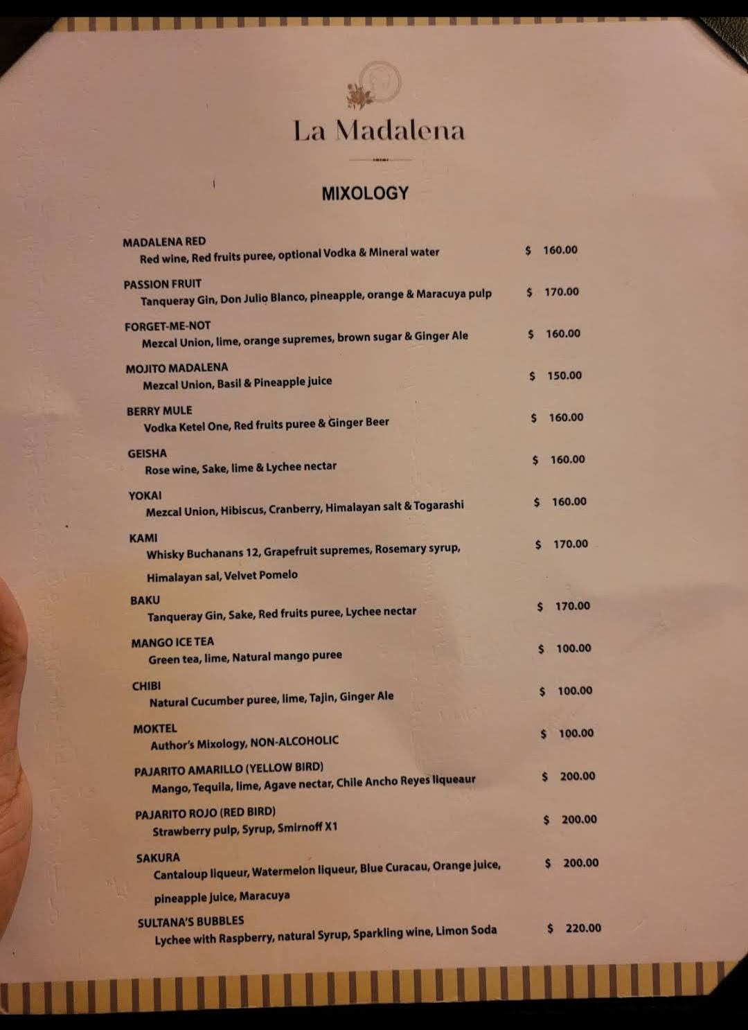 Carta del restaurante La Madalena Guadalajara, Zapopan