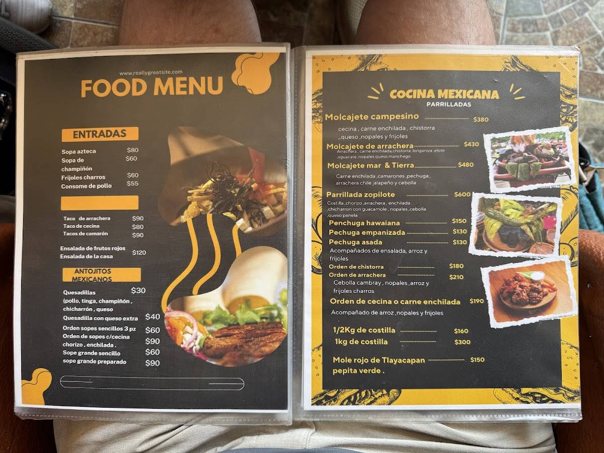 Carta del restaurante "La Malinche", Tlayacapan
