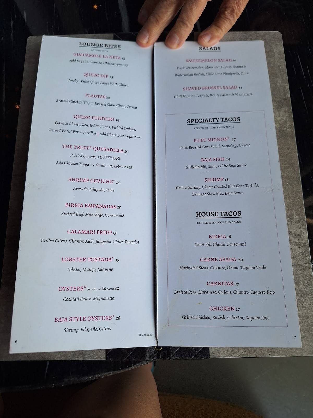 Menu at La Neta Cocina y Lounge pub & bar, Las Vegas