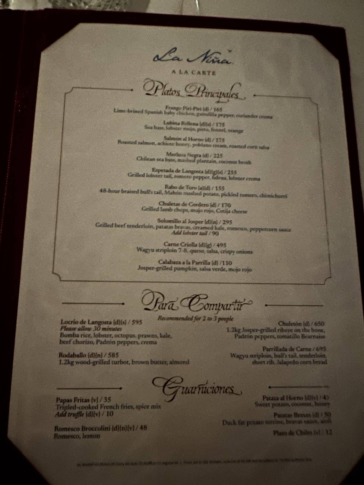 Menu at La Niña Dubai restaurant, Dubai