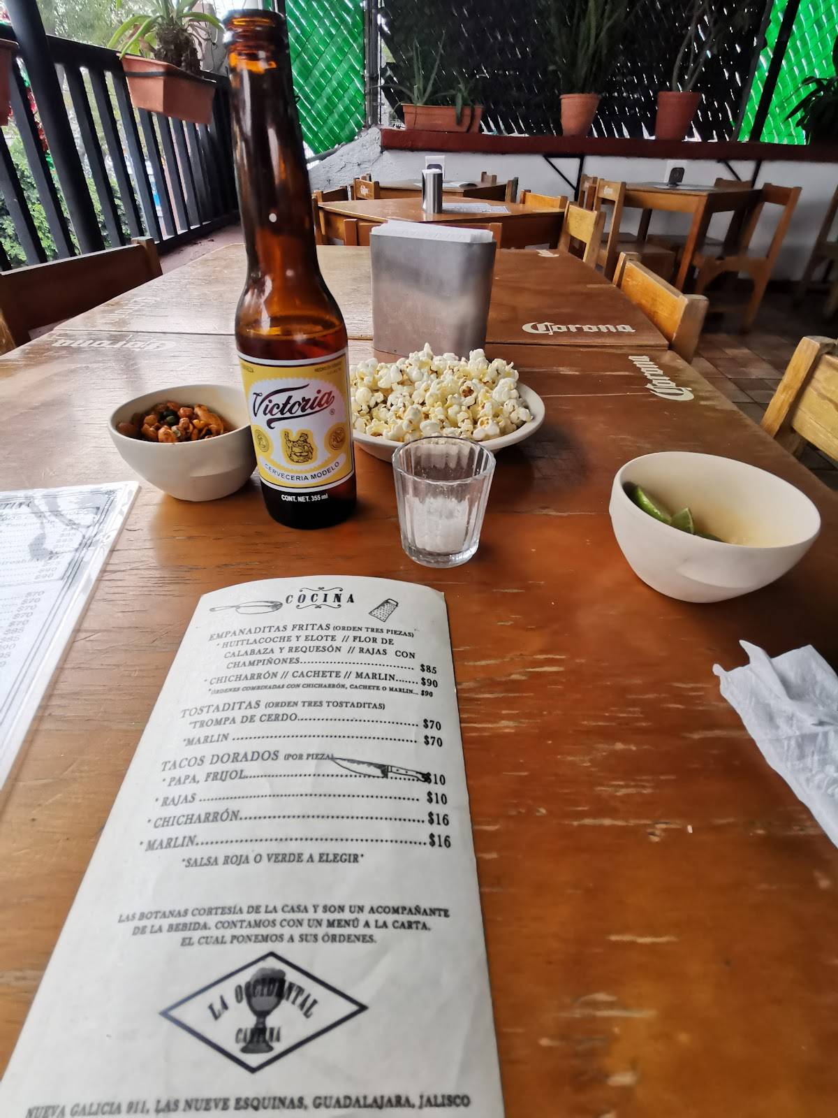 Carta del pub y bar Cantina La Occidental, Guadalajara