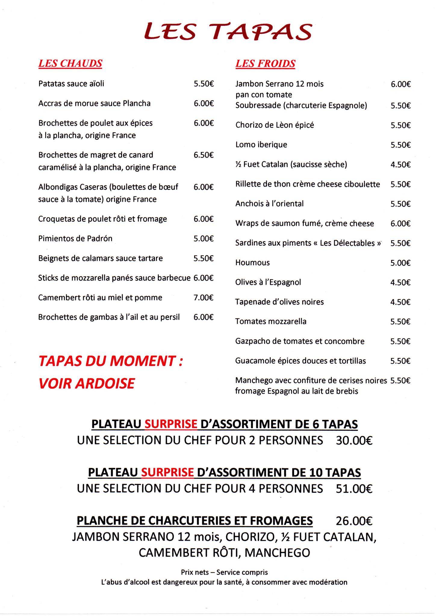 Menu au La Plancha - Bar à Tapas, Deauville