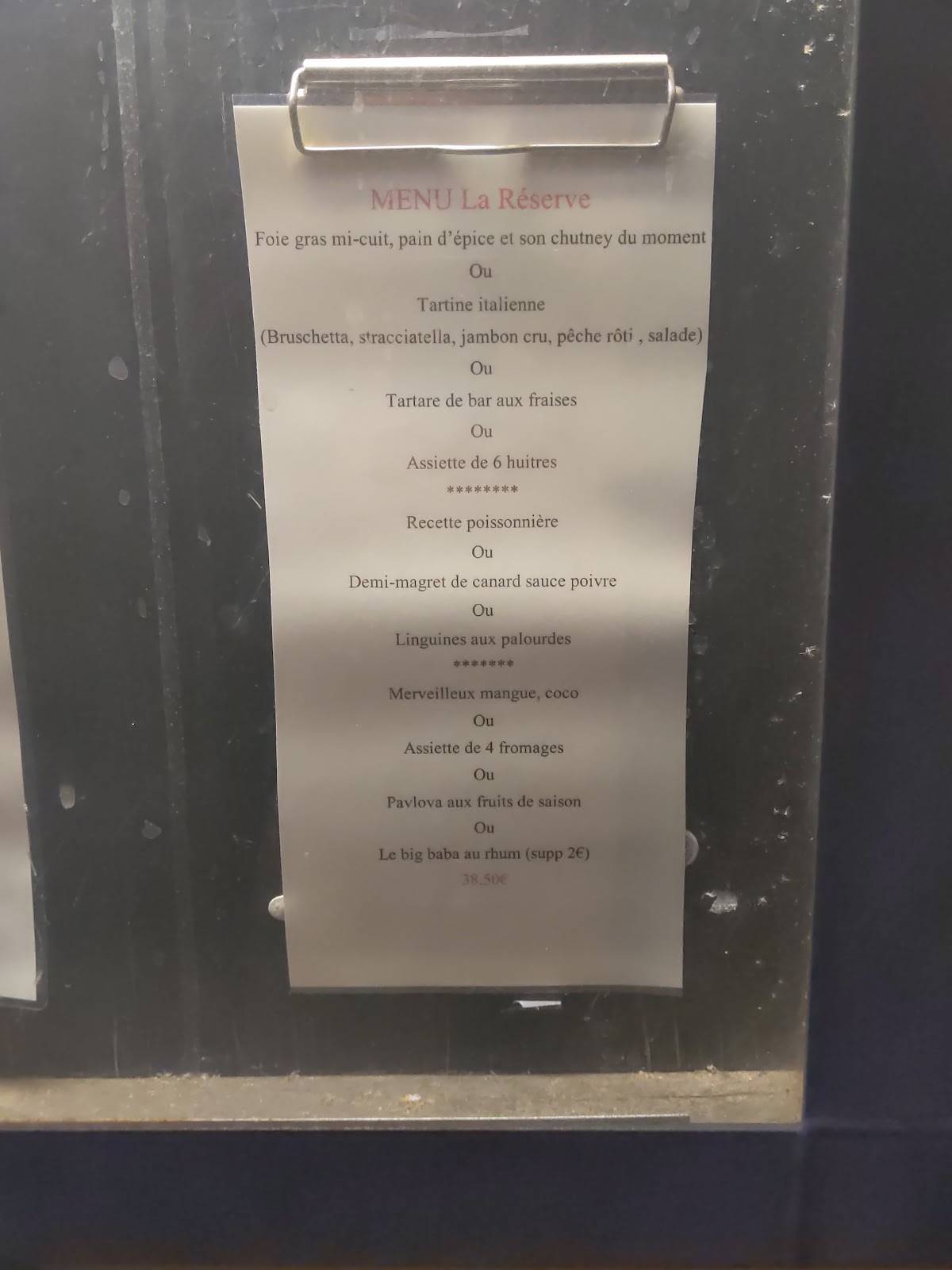 Menu at La Réserve restaurant, Le Bosc, Hameau Cartels du Bosc