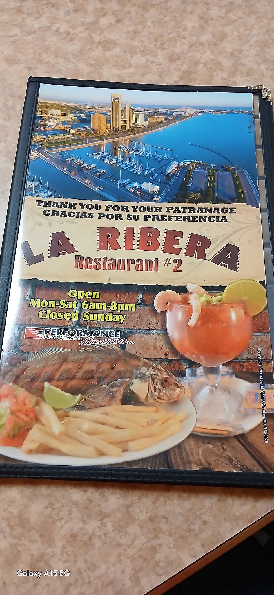 Menu at La Ribera restaurant, Corpus Christi, Morgan Ave