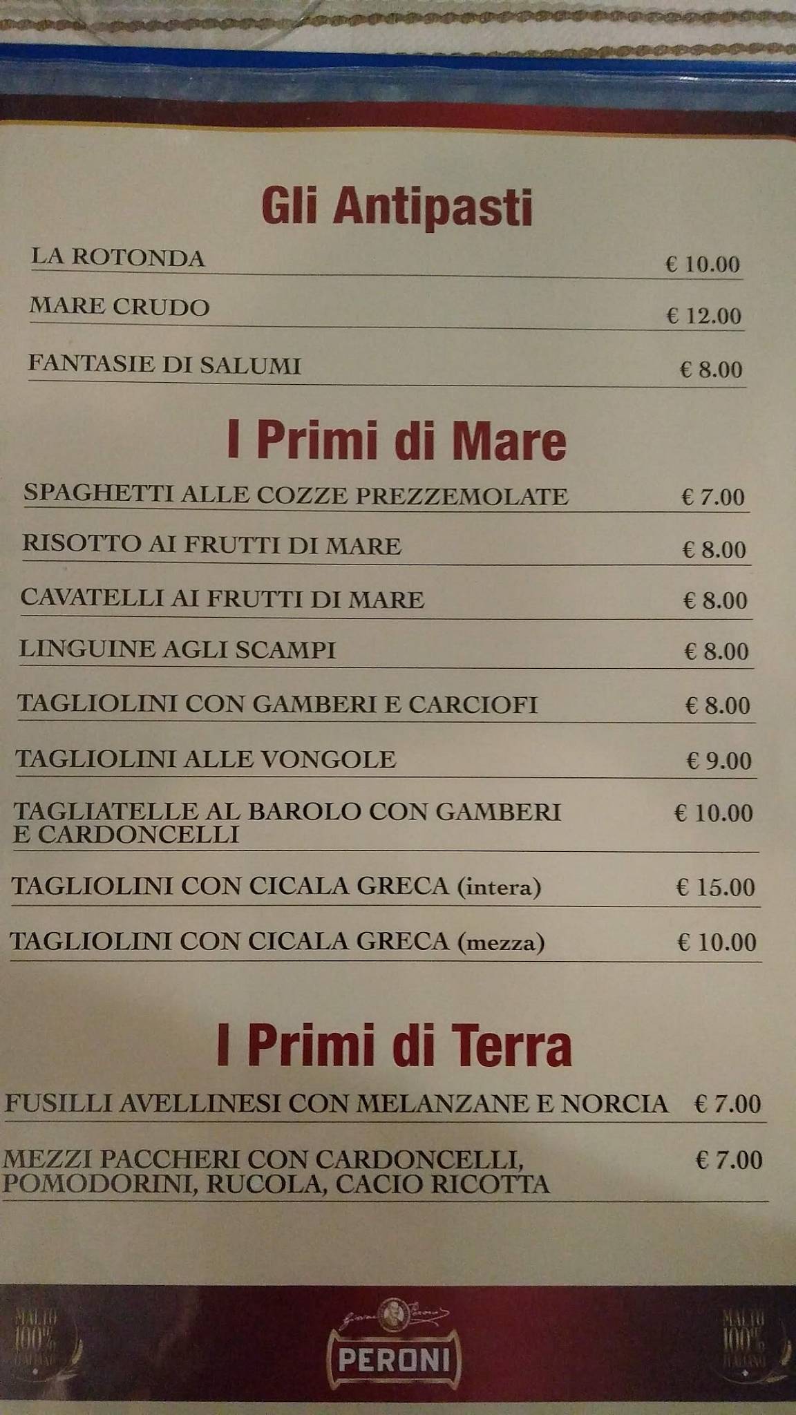 Menu da La Rotonda ristorante, Mola di Bari