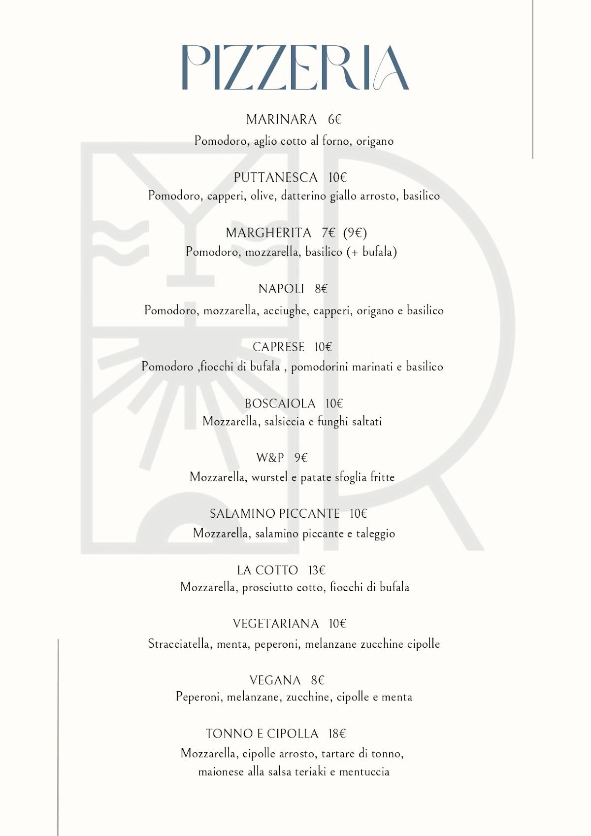 Menu at La Rotonda cafe, Marina di Grosseto