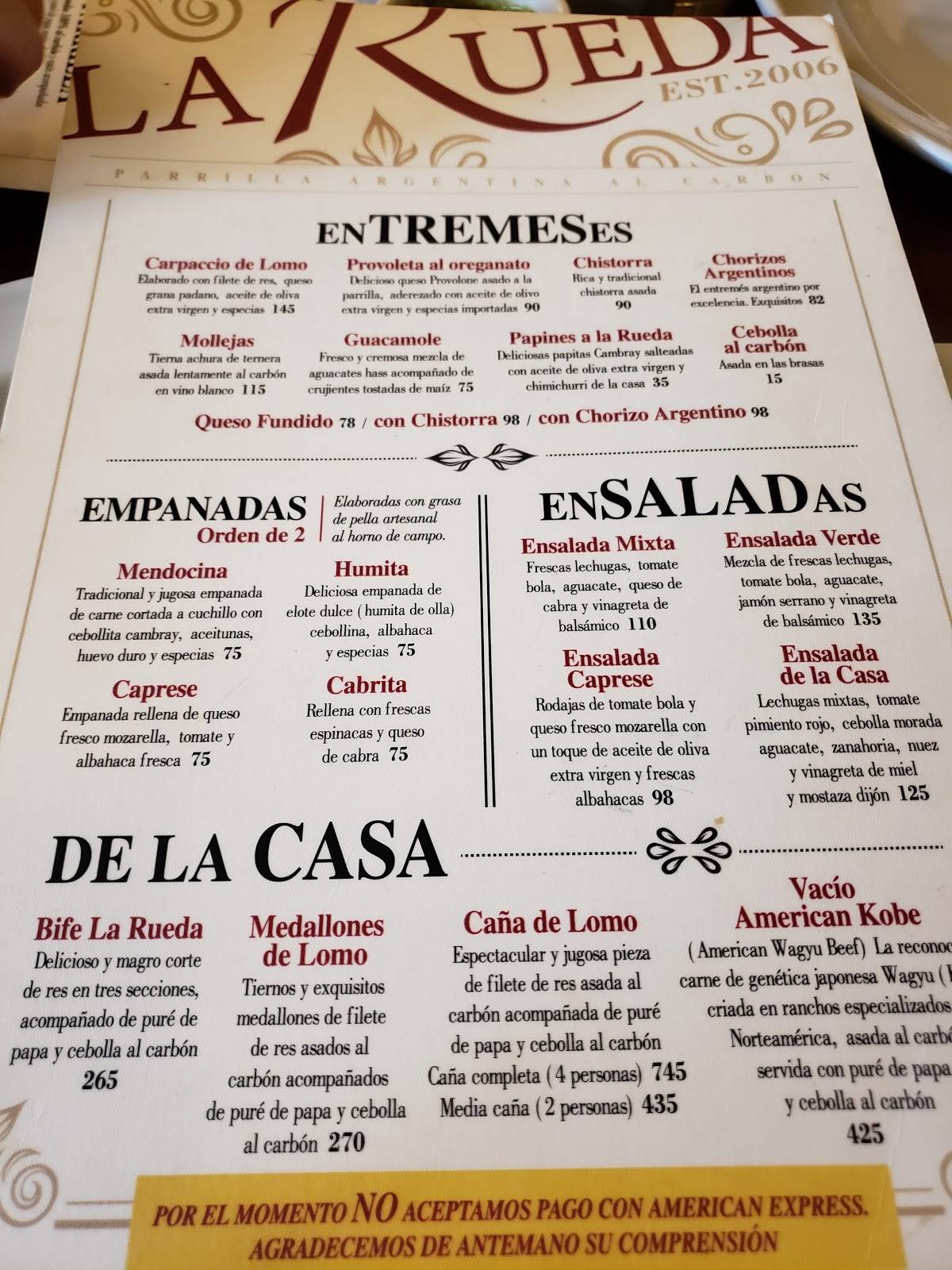 Carta del pub y bar La Rueda, Merida, C. 37 352