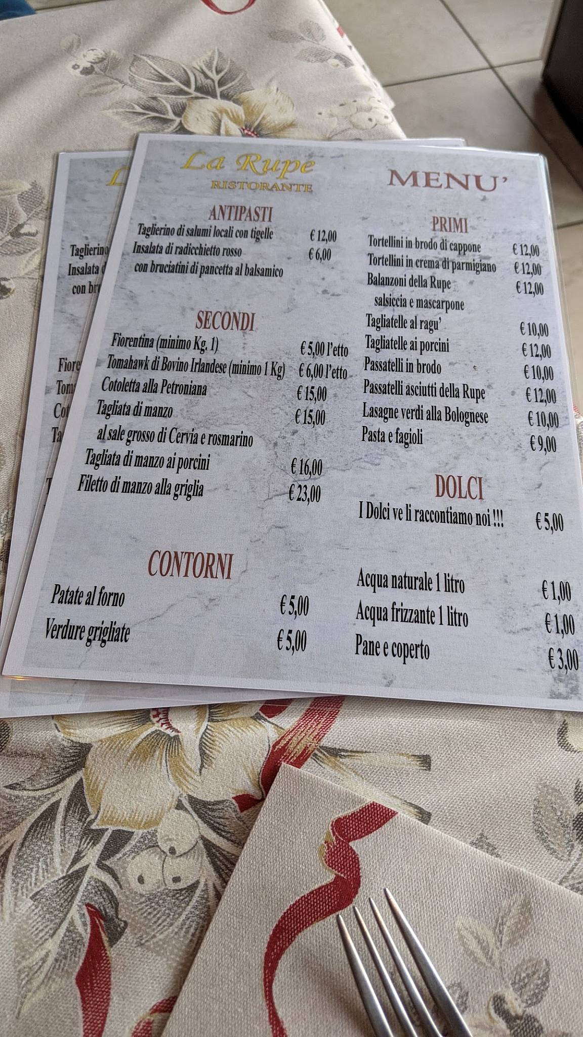 Menu da Matteo ristorante, Sasso Marconi