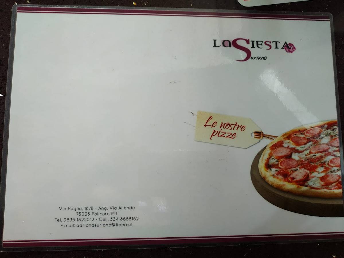 Menu at La Siesta pub & bar, Policoro