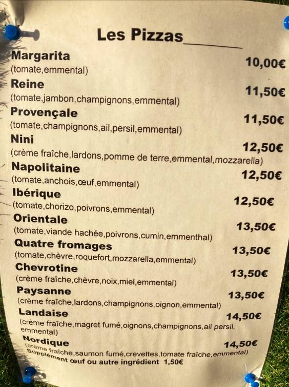 Menu au La Terrasse restaurant, Minerve