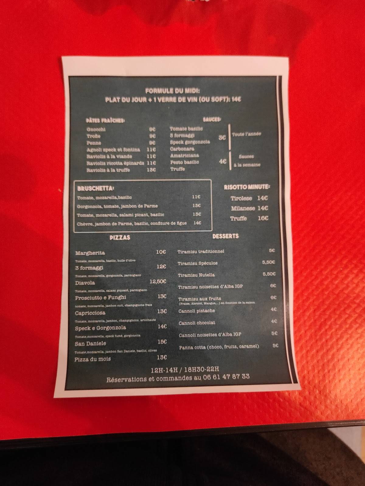Menu at La Trattoria restaurant, Revin