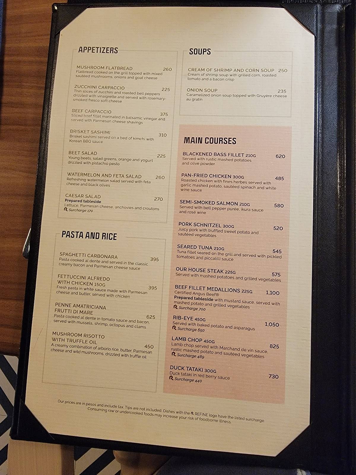 Menu at La Veranda restaurant, Cancún, Zona Hotelera