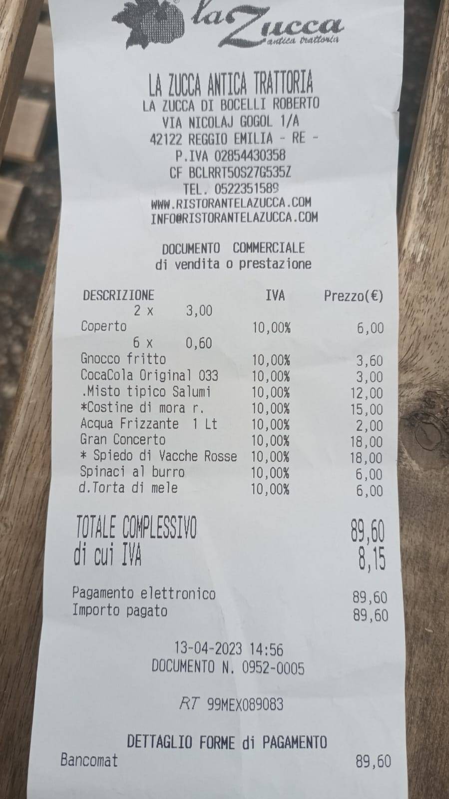 Menu da La Zucca - Antica Trattoria ristorante, Reggio Emilia