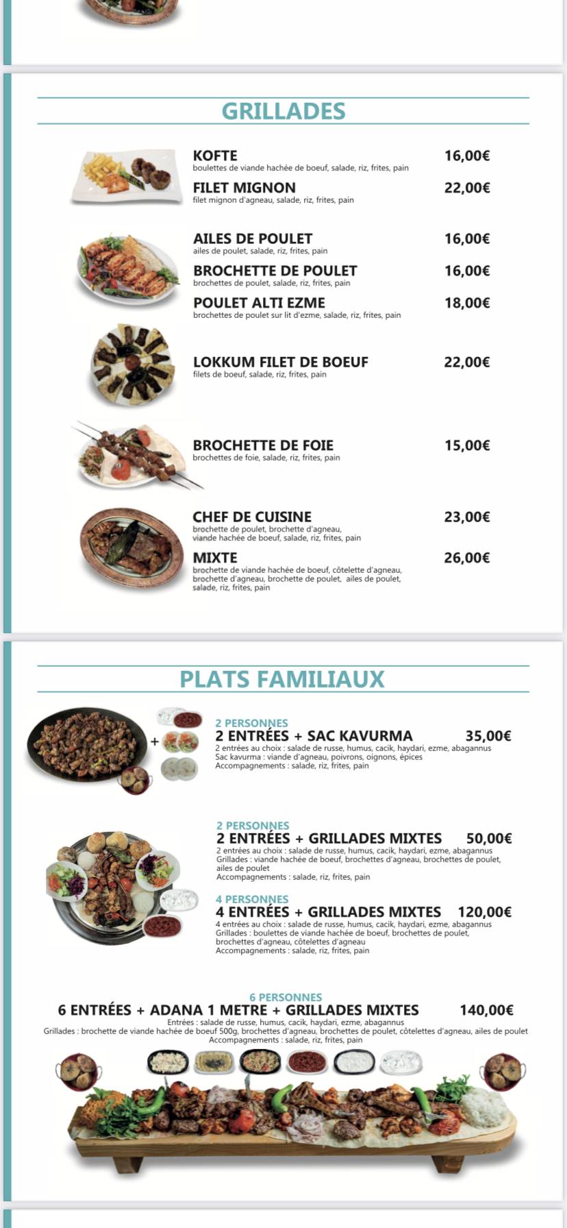 Menu au La maison de la viande turquoise restaurant, Sommières