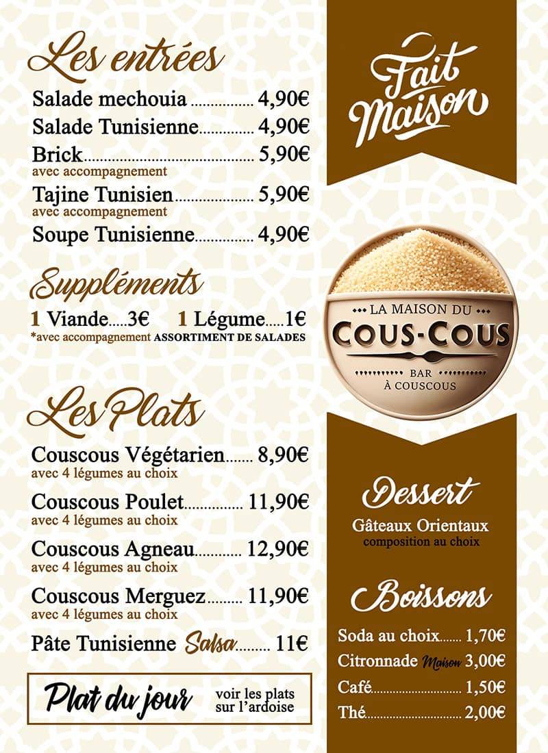 Menu au La maison du couscous - bar à couscous, Montargis