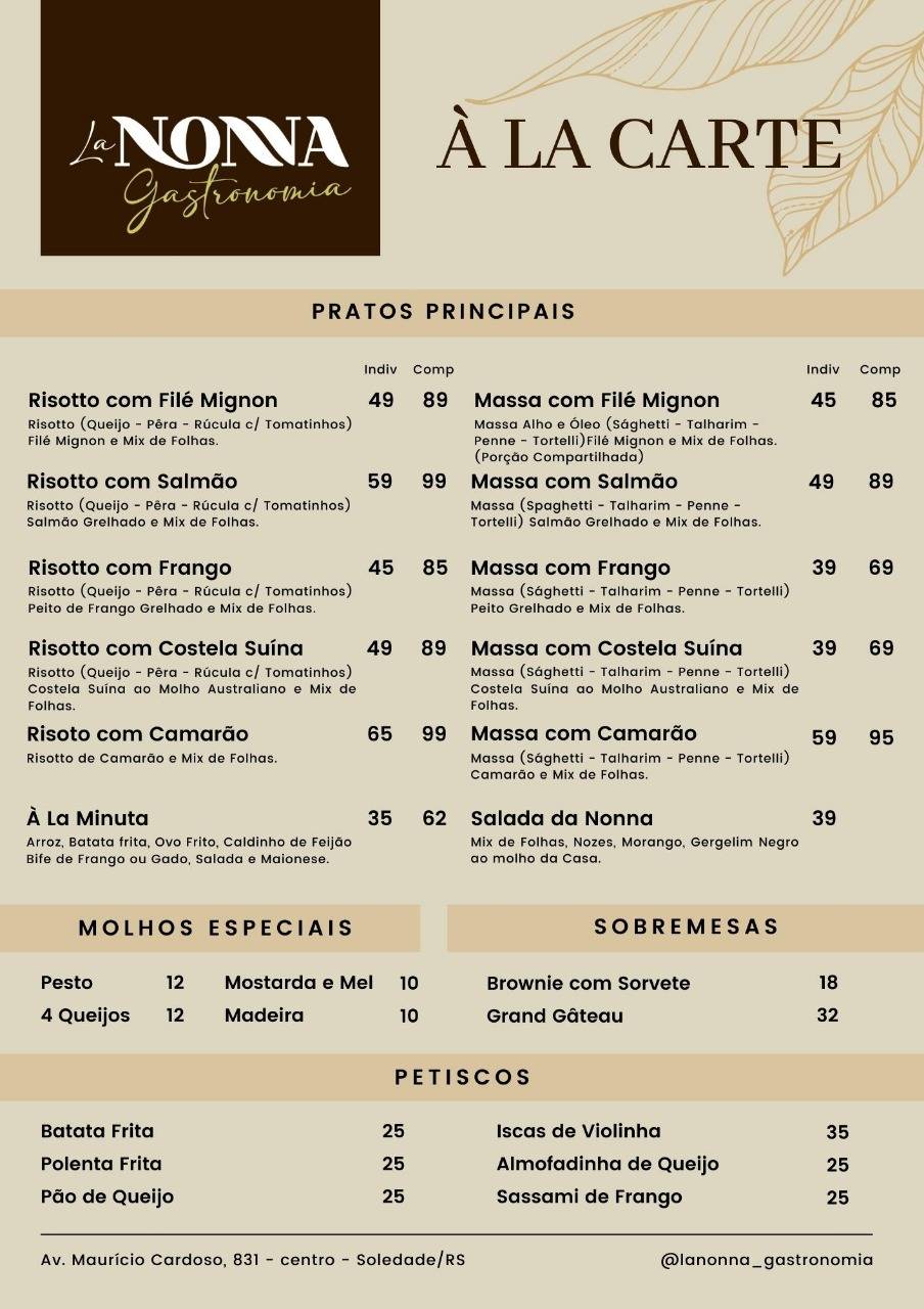 Menu em La nonna Gastronomia restaurante, Soledade