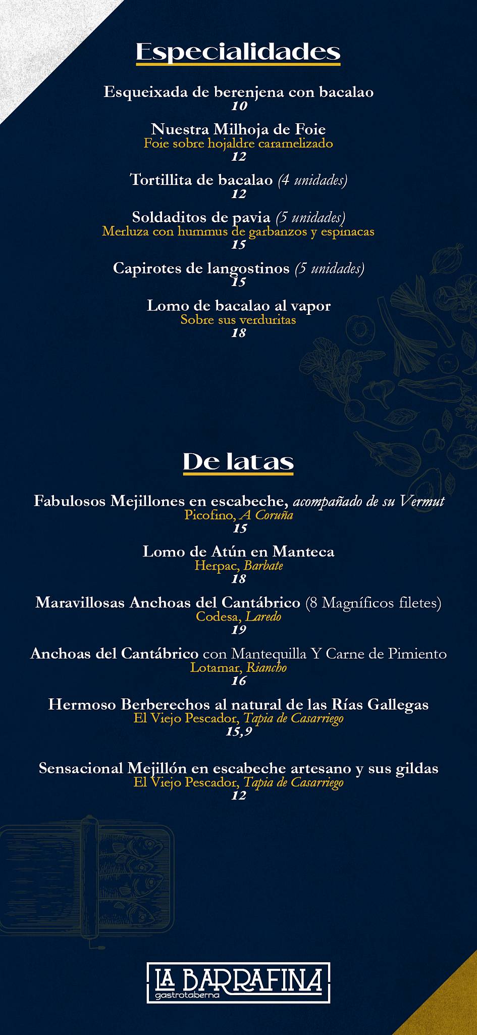 Menu at La BarFina Ronda, Ronda