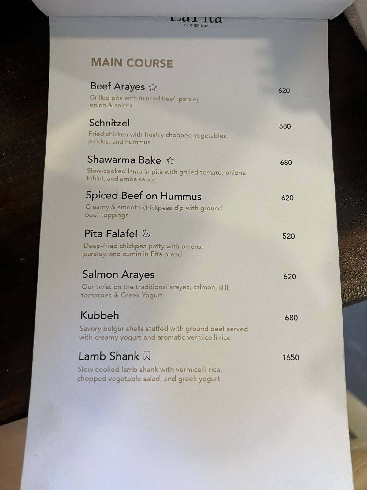 Menu at LaPita restaurant, Makati