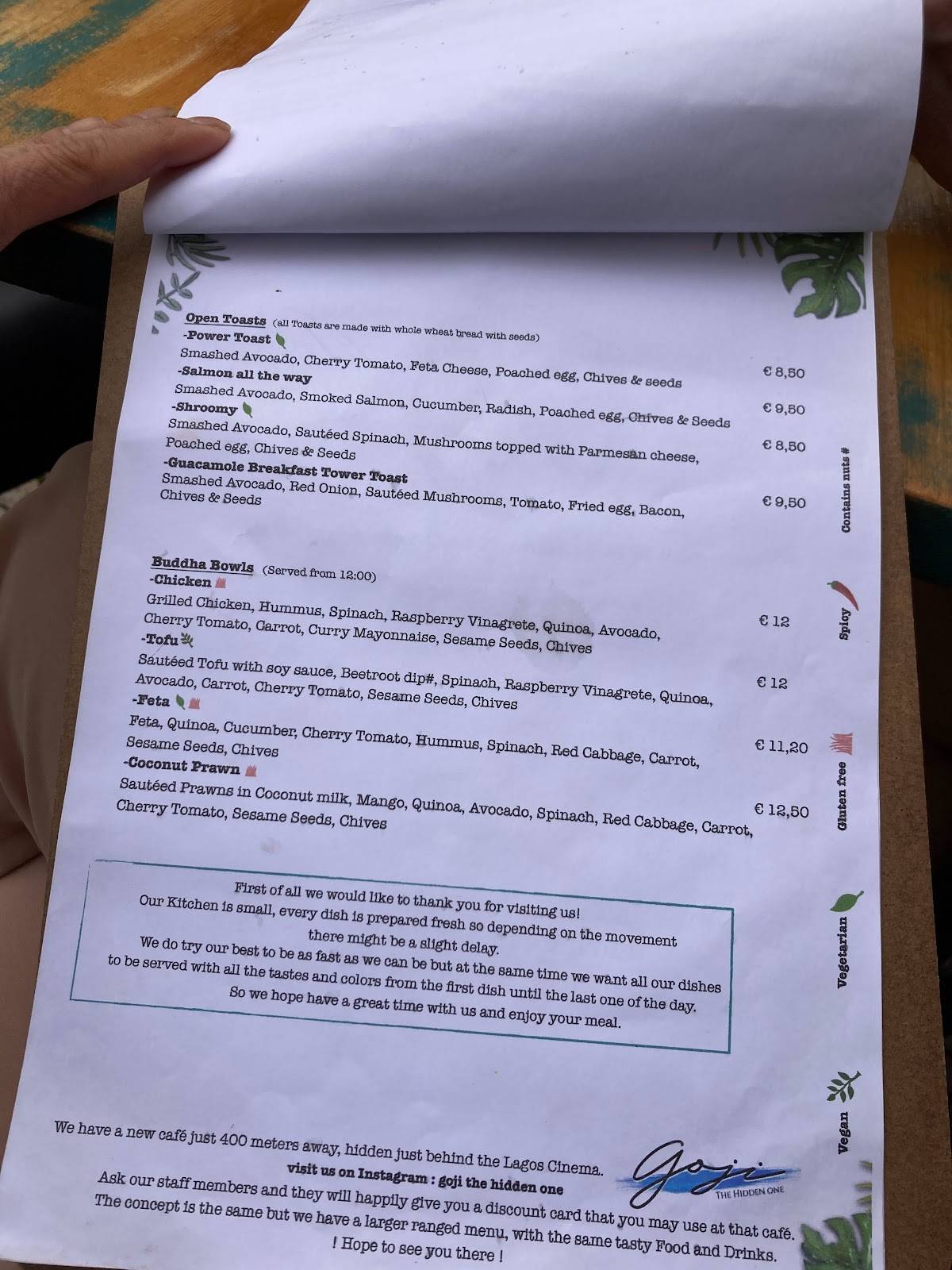 Menu at Goji Lounge Café, Lagos