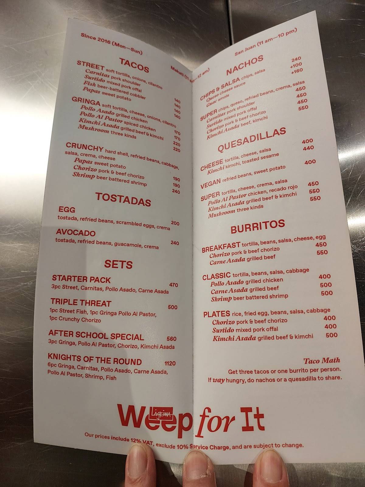 Menu at Lágrima Salcedo restaurant, Makati, Ground Floor